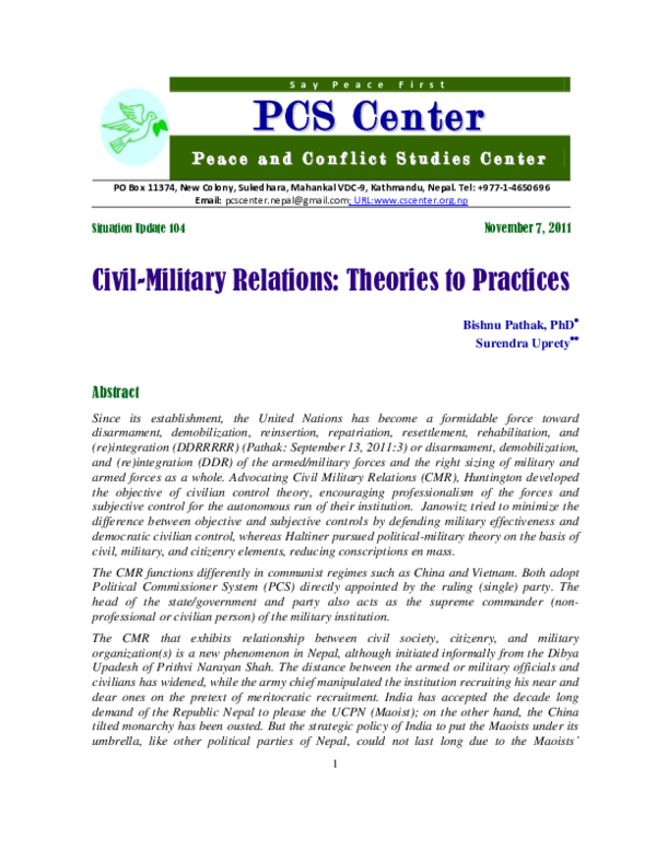 (PDF) Civil-Military Relations: Theories to Practices
