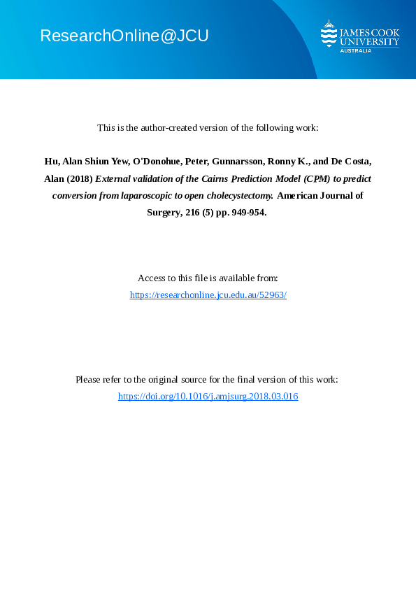 (PDF) External validation of the Cairns Prediction Model (CPM) to ...