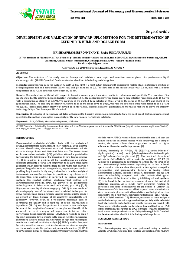 (PDF) Development and Validation of New RP-Uplc Method for the Determination of Cefdinir in Bulk ...
