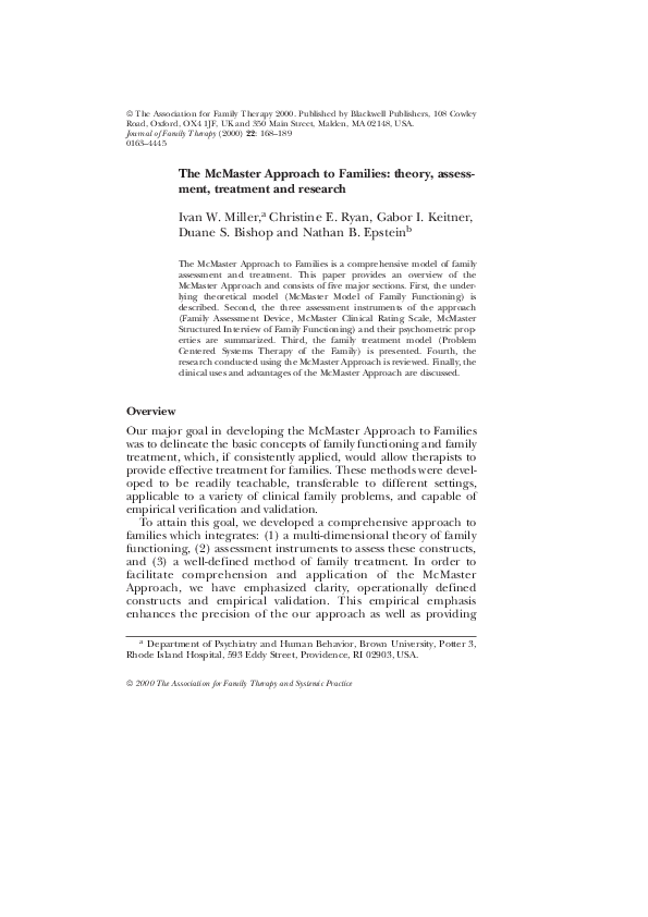 (PDF) The McMaster Approach to Families: theory, assessment, treatment ...