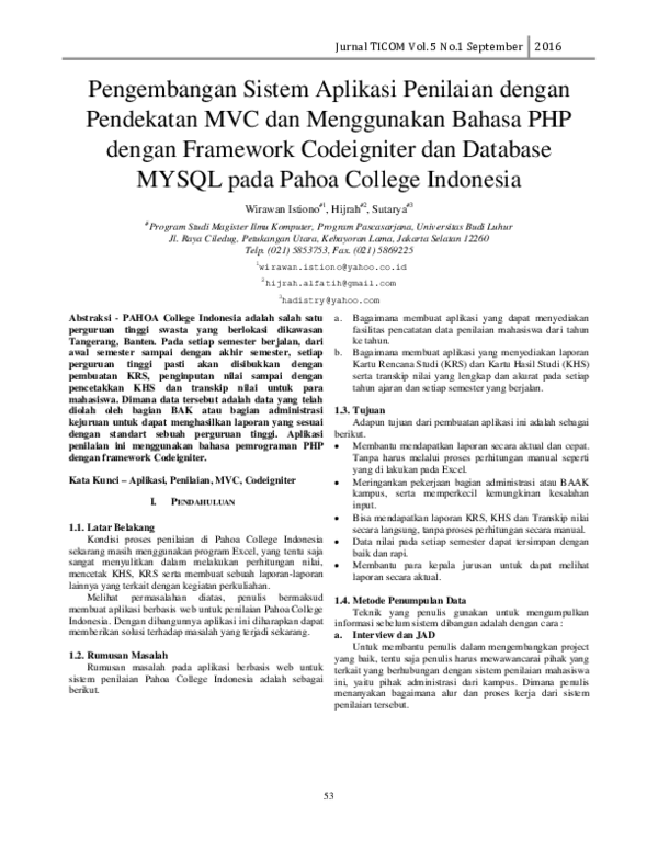 Pdf Pengembangan Sistem Aplikasi Penilaian Dengan Pendekatan Mvc Dan