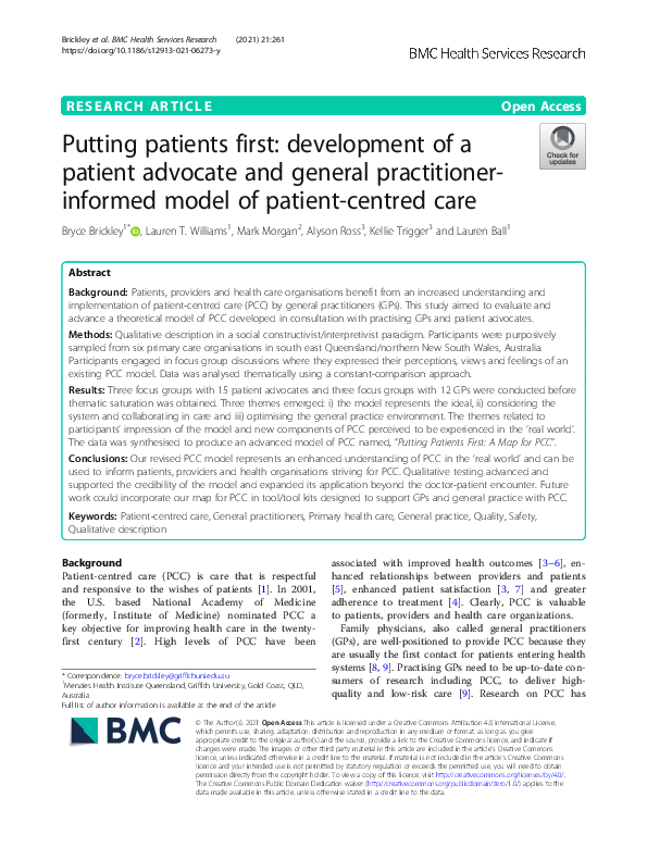 (PDF) Putting patients first: development of a patient advocate and ...