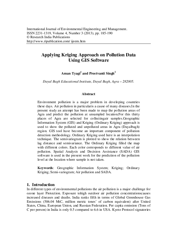 Pdf Applying Kriging Approach On Pollution Data Using Gis Software