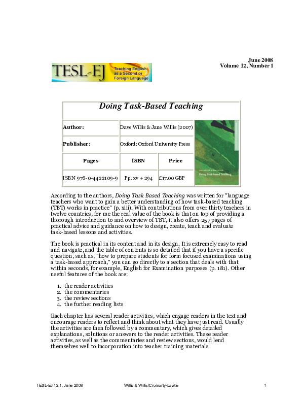 (PDF) Doing Task-Based Teaching | Jane Willis - Academia.edu