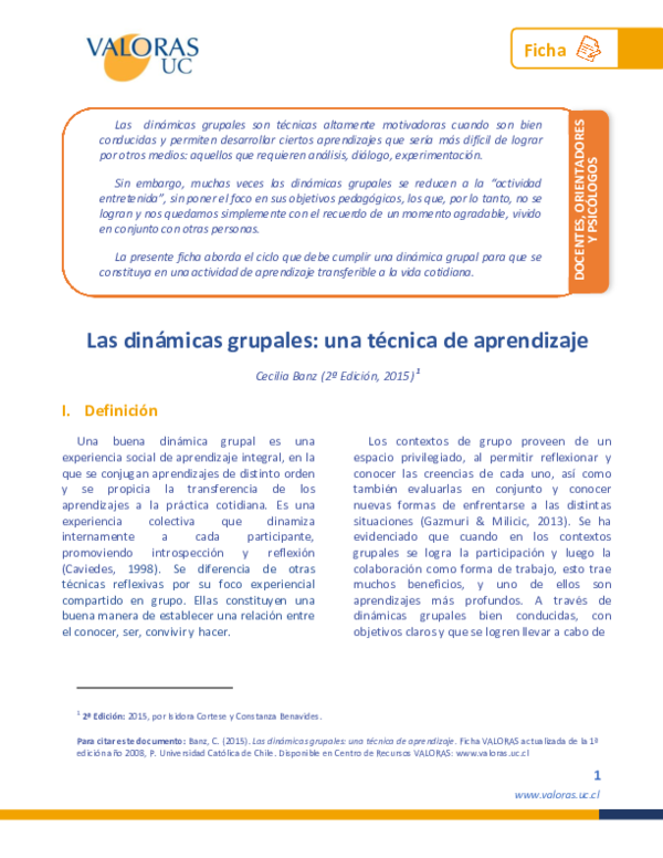 (PDF) Las dinámicas grupales: una técnica de aprendizaje