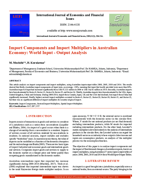 (PDF) Import Components and Import Multipliers in Australian Economy: World Input - Output Analysis