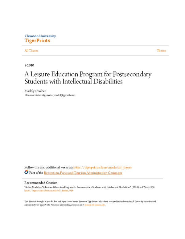 (PDF) A leisure education program for postsecondary students with ...