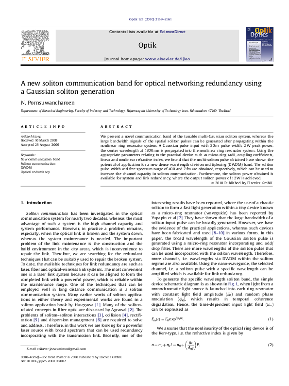 (PDF) A new soliton communication band for optical networking redundancy using a Gaussian ...