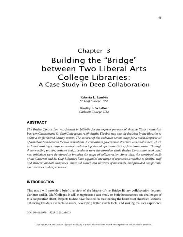 (PDF) Building the “Bridge” between Two Liberal Arts College Libraries ...
