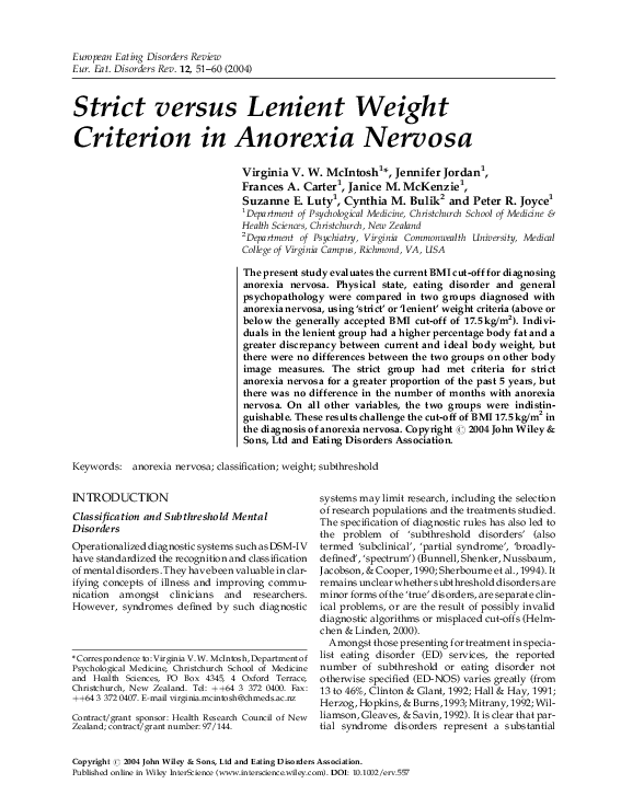 (PDF) Strict versus lenient weight criterion in anorexia nervosa