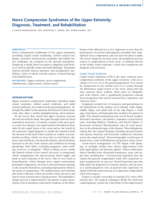 (PDF) Nerve compression syndromes of the upper extremity: diagnosis ...