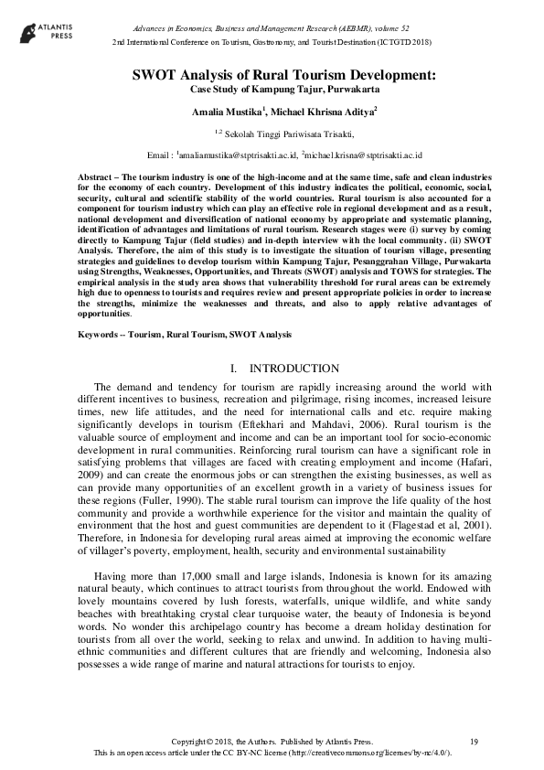 (PDF) SWOT Analysis of Rural Tourism Development: Case Study of Kampung ...