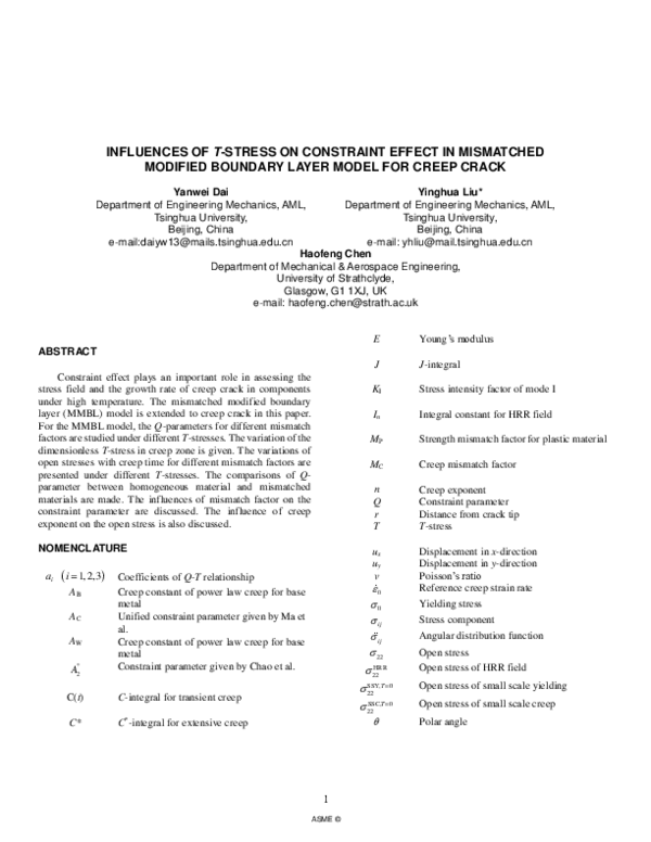 (PDF) Influences of T-Stress on Constraint Effect in Mismatched Modified Boundary Layer Model ...