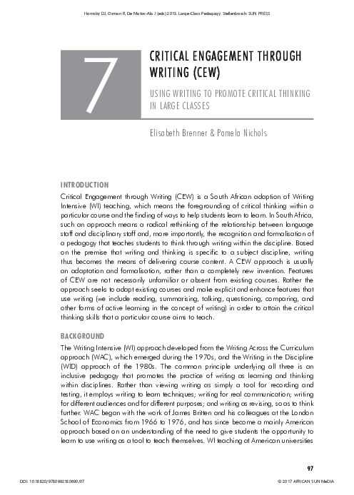 (PDF) Critical Engagement Through Writing