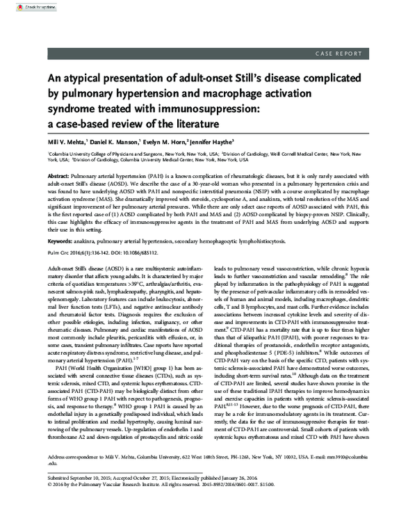 (PDF) An Atypical Presentation of Adult-Onset Still's Disease ...