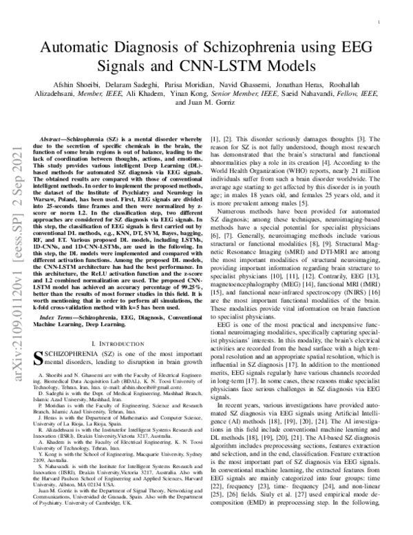 Pdf Automatic Diagnosis Of Schizophrenia Using Eeg Signals And Cnn