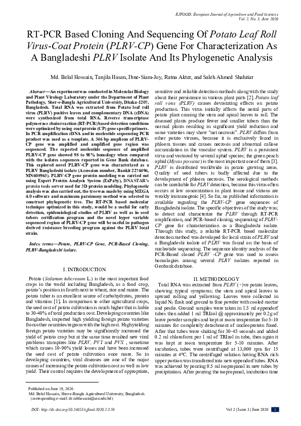 (PDF) RT-PCR Based Cloning and Sequencing of Potato Leaf Roll Virus ...