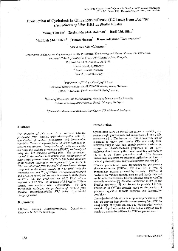 (PDF) Production of cyclodextrin glucanotransferase (CGTase) from Bacillus stearothermophilus ...