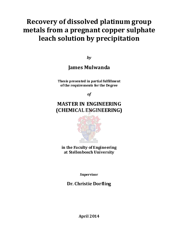 (PDF) Recovery of dissolved platinum group metals from a pregnant ...