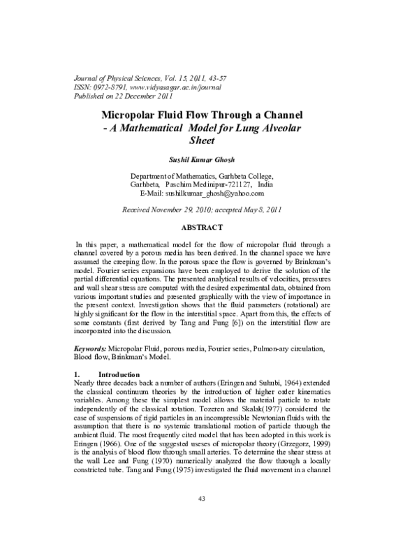 (PDF) Micropolar Fluid Flow Through a Channel - A Mathematical Model ...