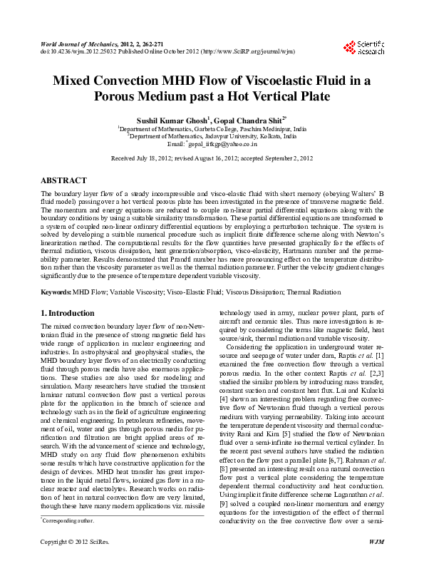 (PDF) Mixed Convection MHD Flow of Viscoelastic Fluid in a