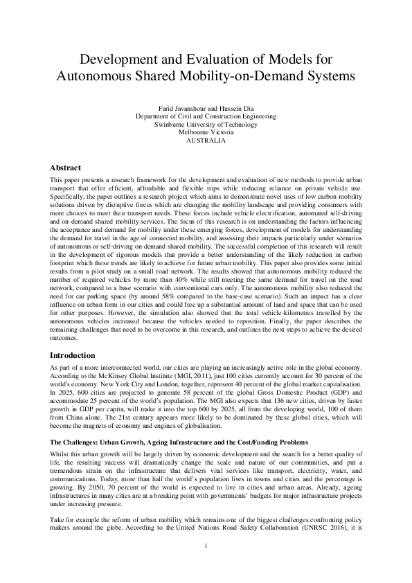 (PDF) Development and evaluation of models for autonomous shared mobility-on-demand systems