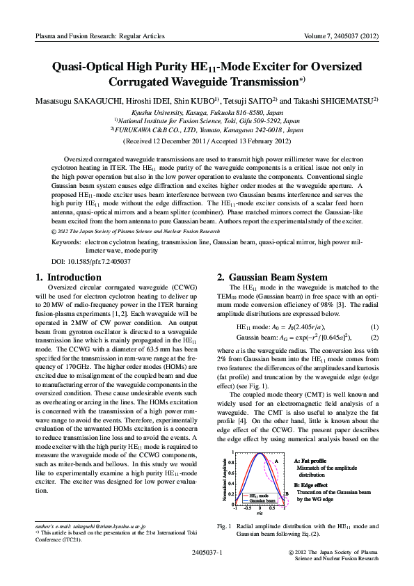 (PDF) Quasi-Optical High Purity HE11-Mode Exciter for Oversized ...