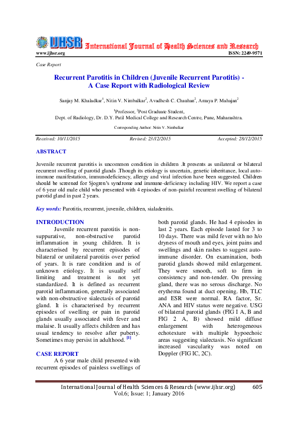 (PDF) Recurrent Parotitis in Children (Juvenile Recurrent Parotitis ...