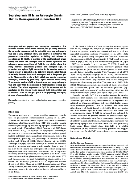 (PDF) Secretogranin III is an astrocyte granin that is overexpressed in ...
