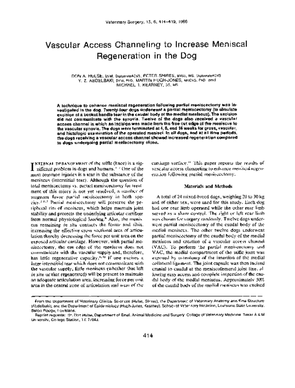 (PDF) Vascular Access Channeling to Increase Meniscal Regeneration in ...