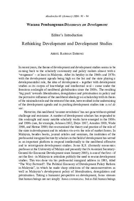 (PDF) Rethinking Development and Development Studies