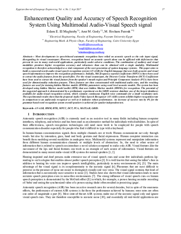 Pdf Enhancement Quality And Accuracy Of Speech Recognition System Using Multimodal Audio 
