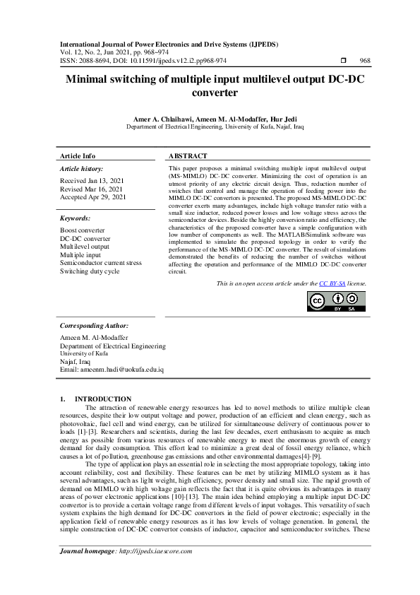 Pdf Minimal Switching Of Multiple Input Multilevel Output Dc Dc Converter