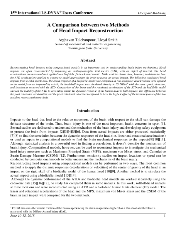(PDF) A Comparison between two Methods of Head Impact Reconstruction