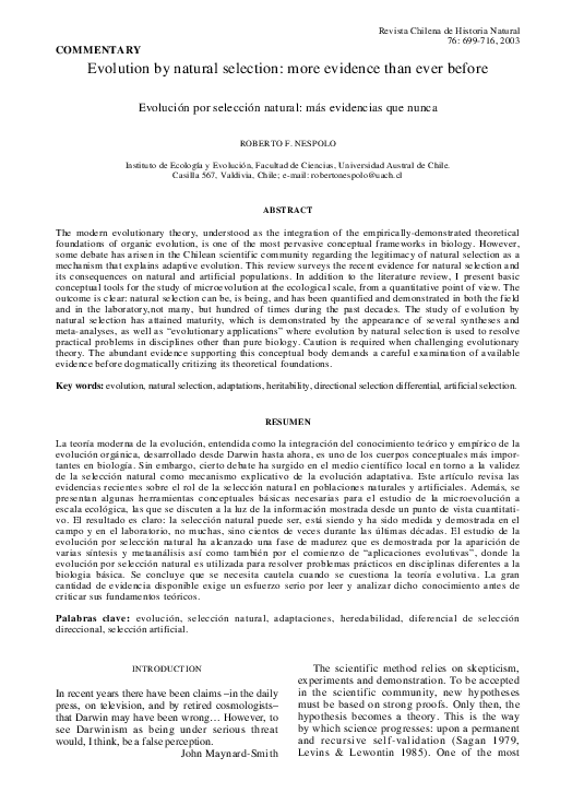 (PDF) Evolution by natural selection: more evidence than ever before