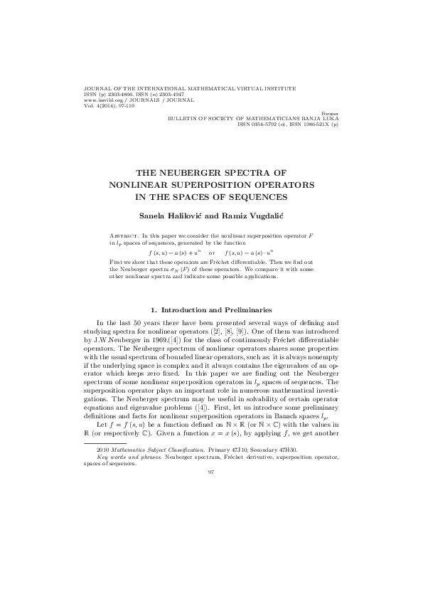 Pdf The Neuberger Spectra Of Nonlinear Superposition Operators In The Spaces Of Sequences
