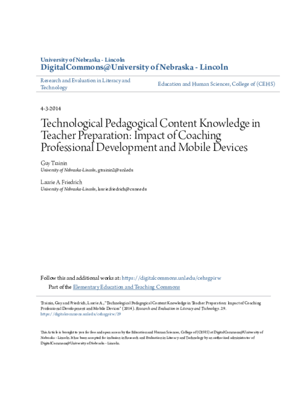 (PDF) Technological Pedagogical Content Knowledge in Teacher ...