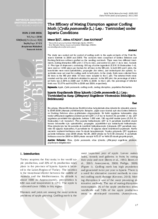 (PDF) The Efficacy of Mating Disruption against Codling Moth [Cydia ...