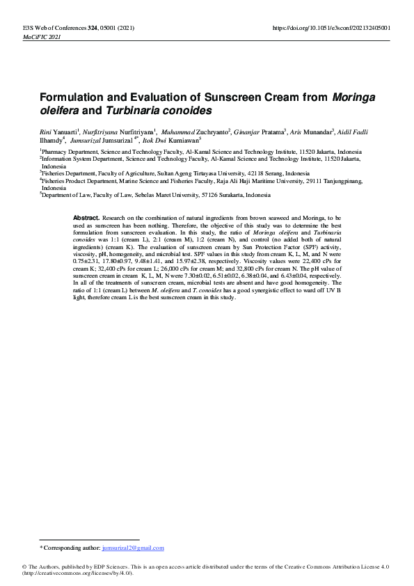 (PDF) Formulation and Evaluation of Sunscreen Cream from Moringa ...