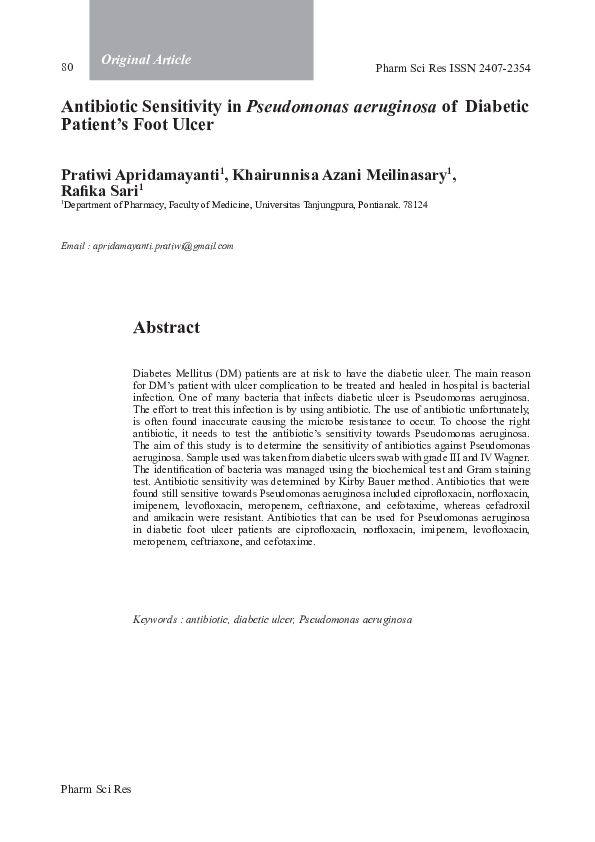 (PDF) Antibiotic Sensitivity in Pseudomonas aeruginosa of Diabetic ...