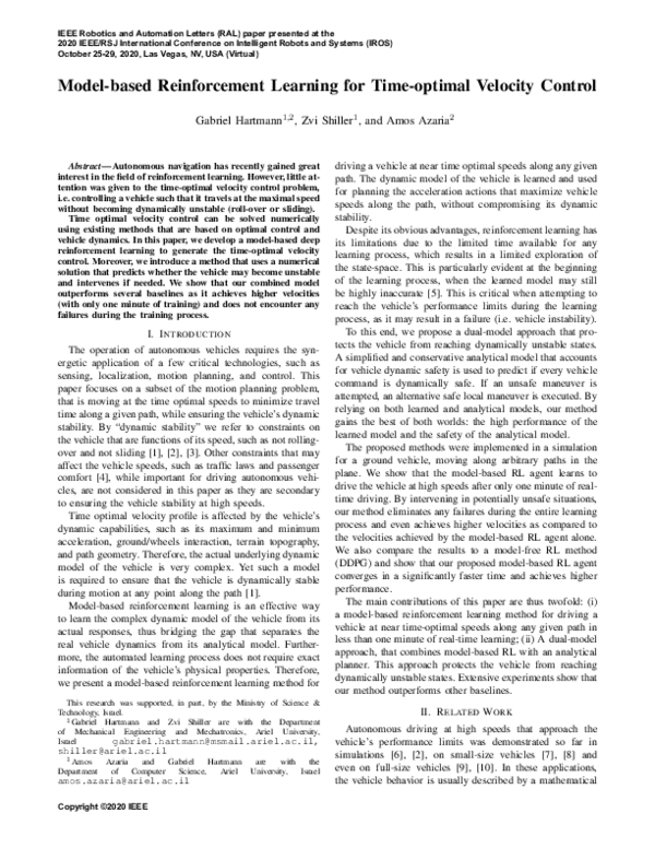 (PDF) Model-Based Reinforcement Learning for Time-Optimal Velocity Control