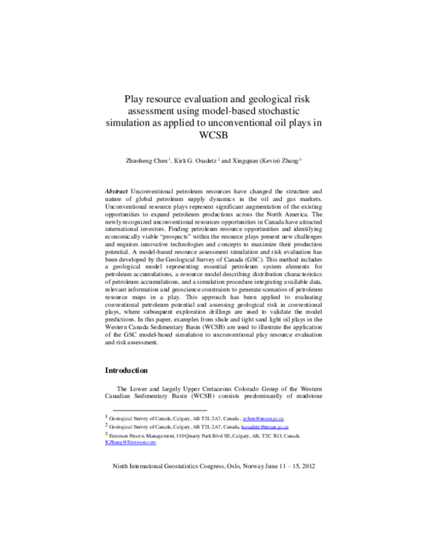 (PDF) Play resource evaluation and geological risk assessment using model-based stochastic ...