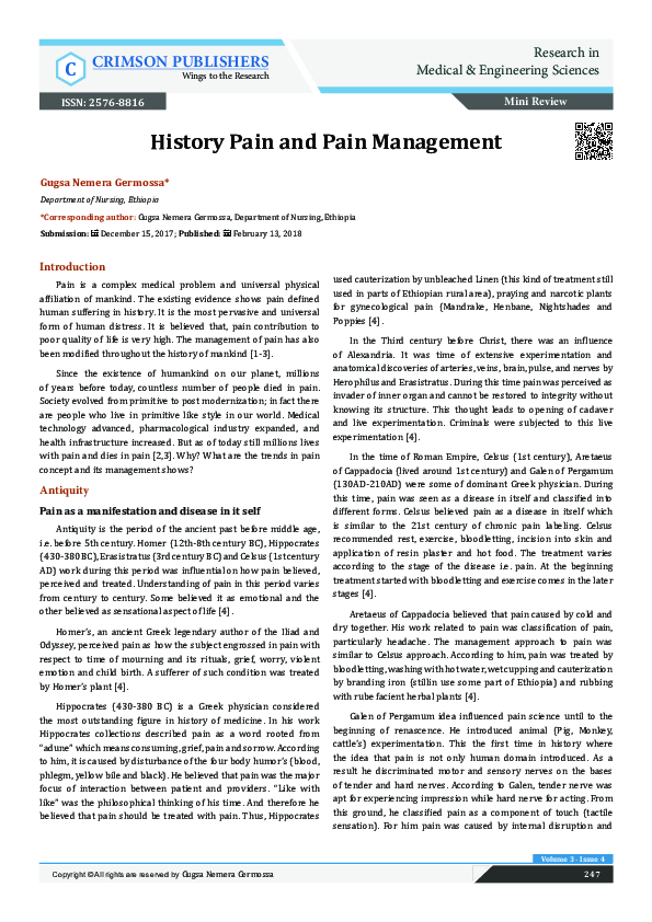 (PDF) History Pain and Pain Management