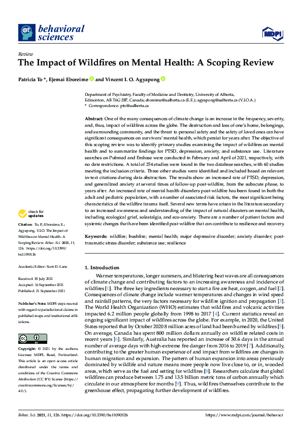 (PDF) The Impact of Wildfires on Mental Health: A Scoping Review