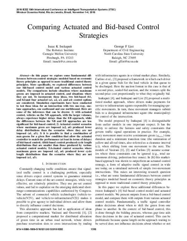 (PDF) Comparing actuated and bid-based control strategies