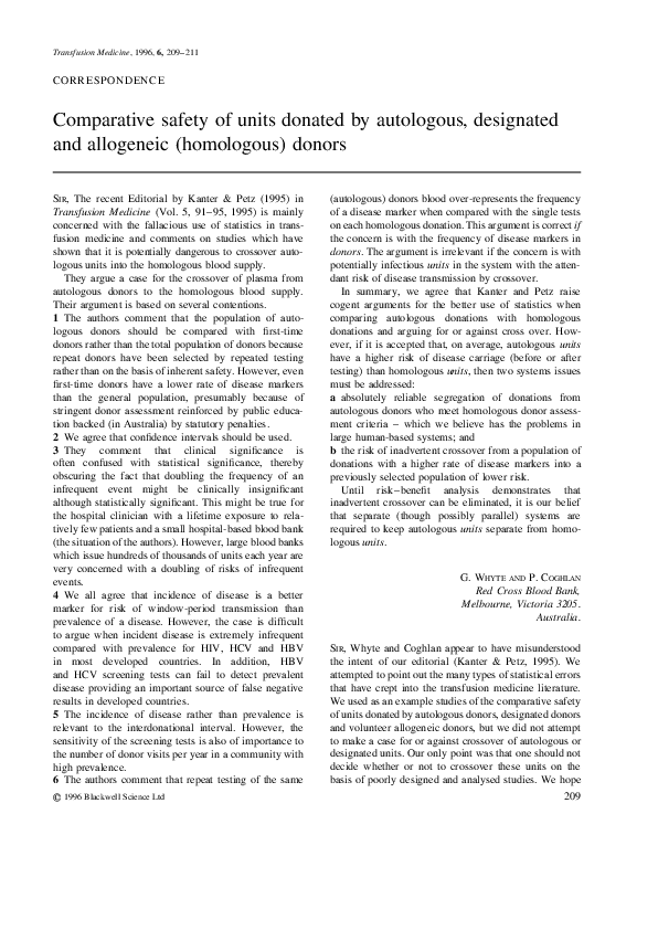 (PDF) Comparative safety of units donated by autologous, designated and ...
