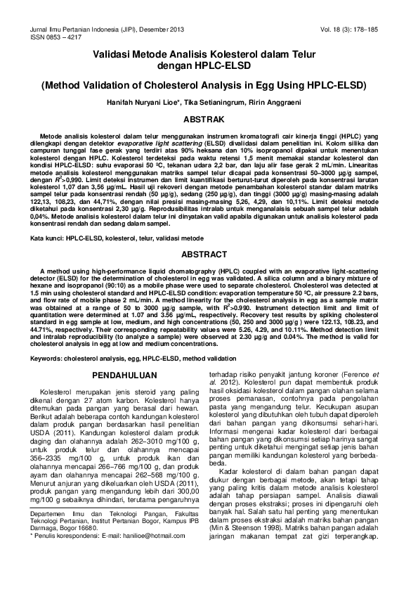 (PDF) Validasi Metode Analisis Kolesterol dalam Telur dengan HPLC-ELSD ...