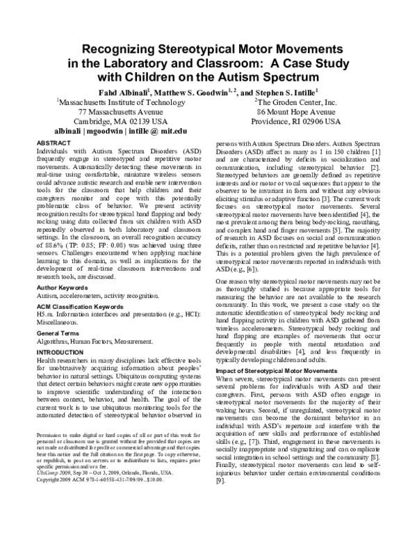 (PDF) Recognizing stereotypical motor movements in the laboratory and ...