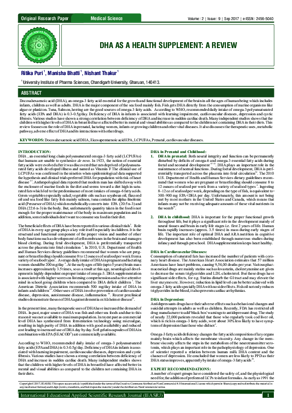 (PDF) Dha as a Health Supplement: A Review