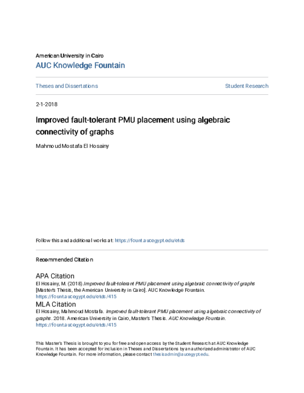 (PDF) Fault-Tolerant PMU Placement via Algebraic Connectivity